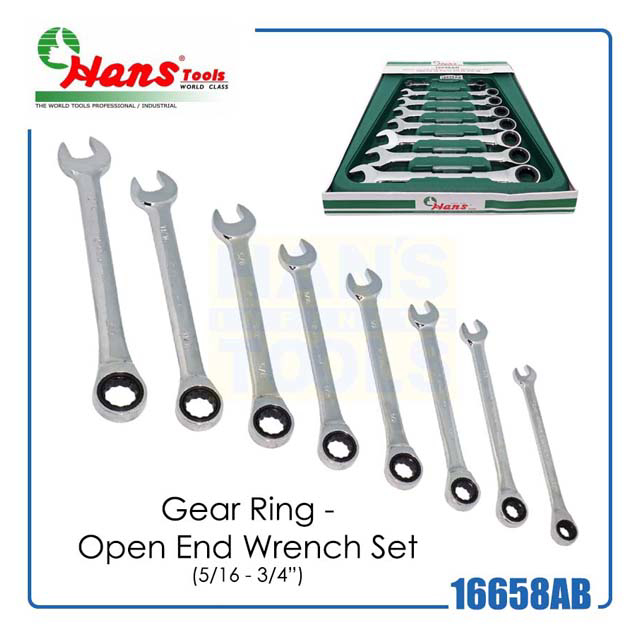 Hans Combination Ratchet Box Wrench Set Mirror Finished Metric (Silver ...